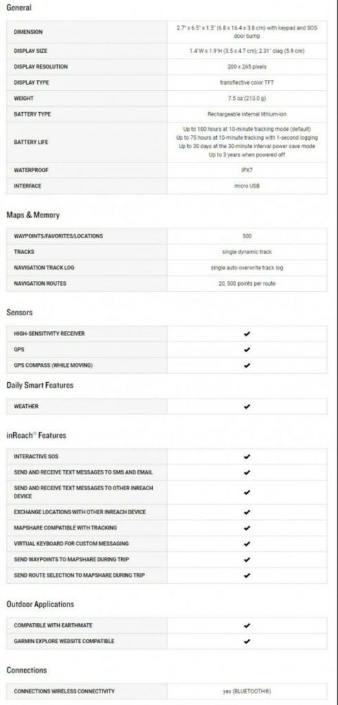 garmin-inreach-se-specifications | Hiking Emergency Beacon